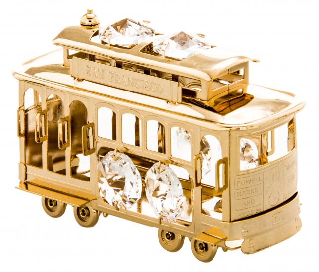 Cable Car Ornament, 24K Gold Plated w/ Swarovski Crystals, 3"